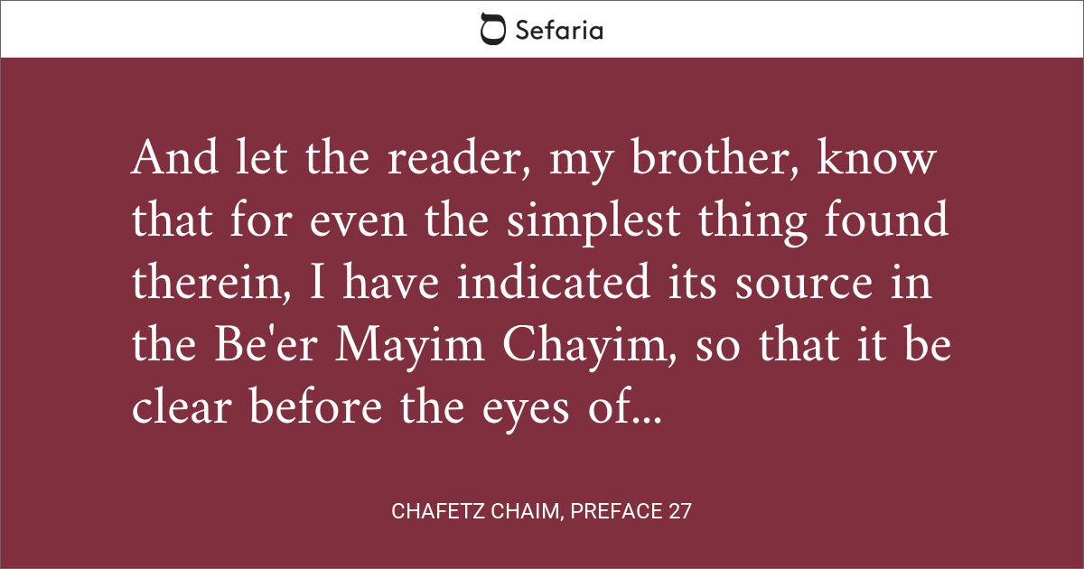 Chafetz Chaim, Preface 27