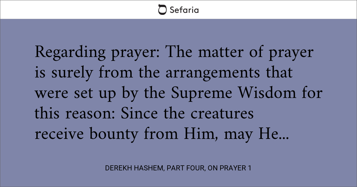 Derekh Hashem, Part Four, On Prayer 1