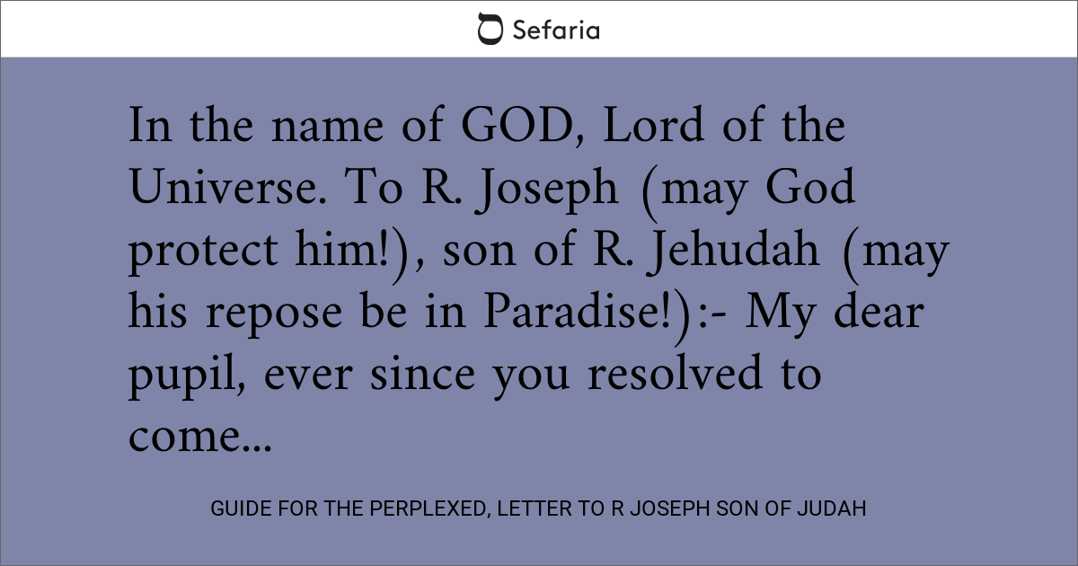 Guide for the Perplexed, Letter to R Joseph son of Judah