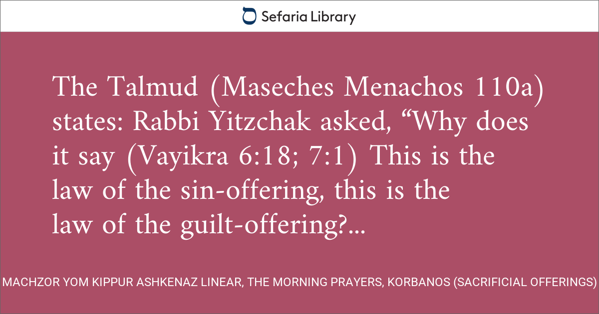 Machzor Yom Kippur Ashkenaz Linear, The Morning Prayers, Korbanos ...