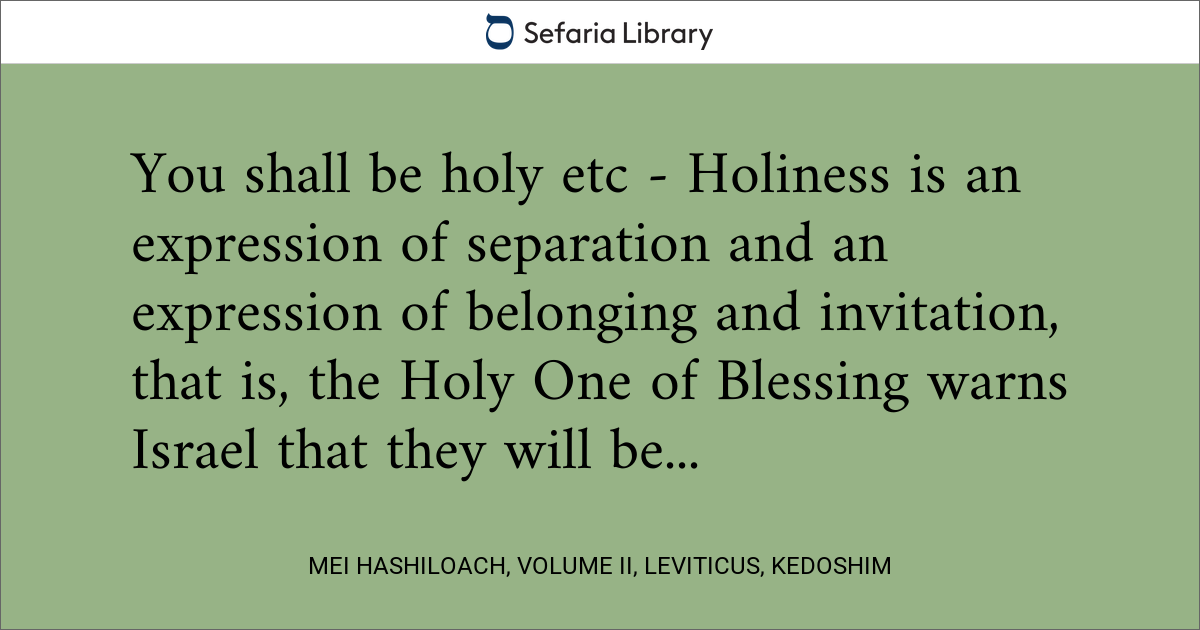 Mei HaShiloach, Volume II, Leviticus, Kedoshim | Sefaria Library