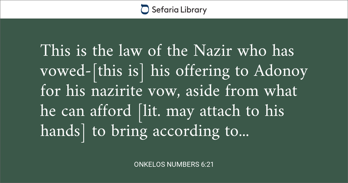 Onkelos Numbers 6:21 | Sefaria Library