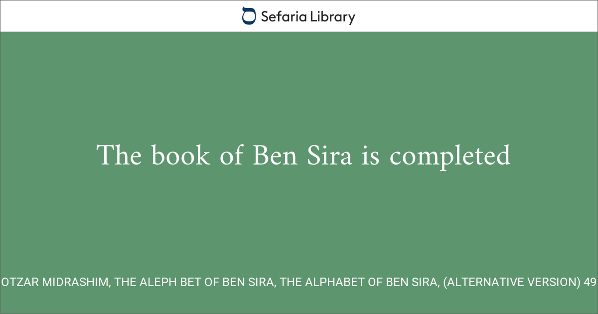 Otzar Midrashim, The Aleph Bet of ben Sira, The Alphabet of ben Sira ...