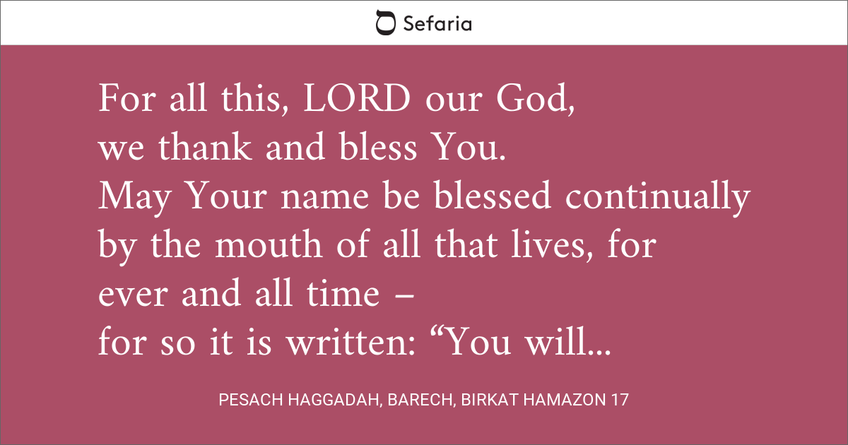 Pesach Haggadah, Barech, Birkat Hamazon 17 | Sefaria Library
