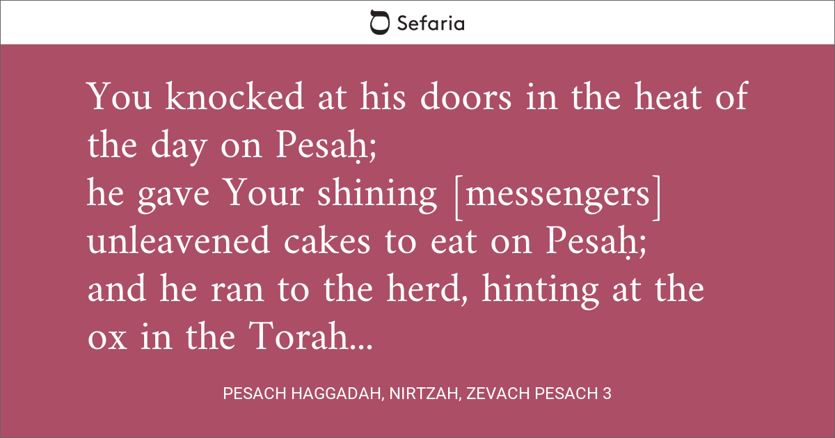 Pesach Haggadah, Nirtzah, Zevach Pesach 3 | Sefaria Library
