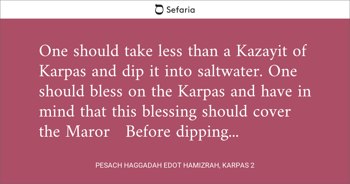 Pesach Haggadah Edot Hamizrah, Karpas 2