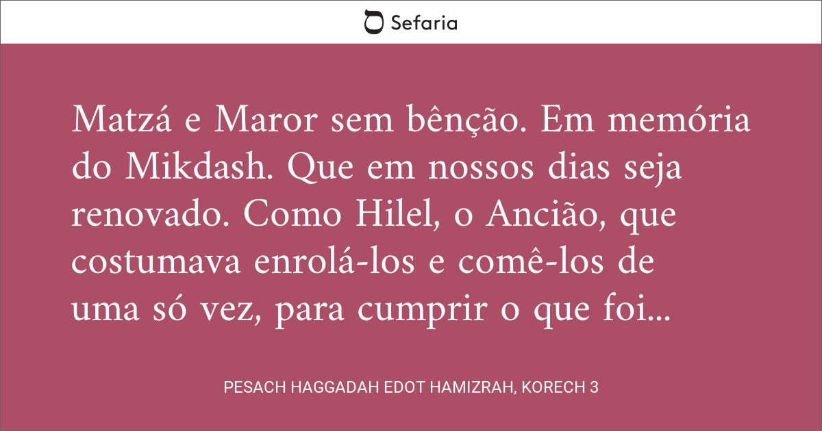 Pesach Haggadah Edot Hamizrah, Korech 3