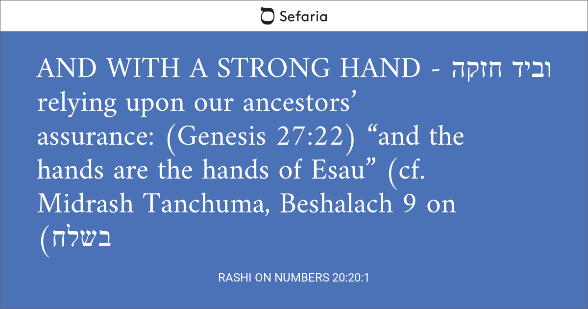 Rashi on Numbers 20:20:1