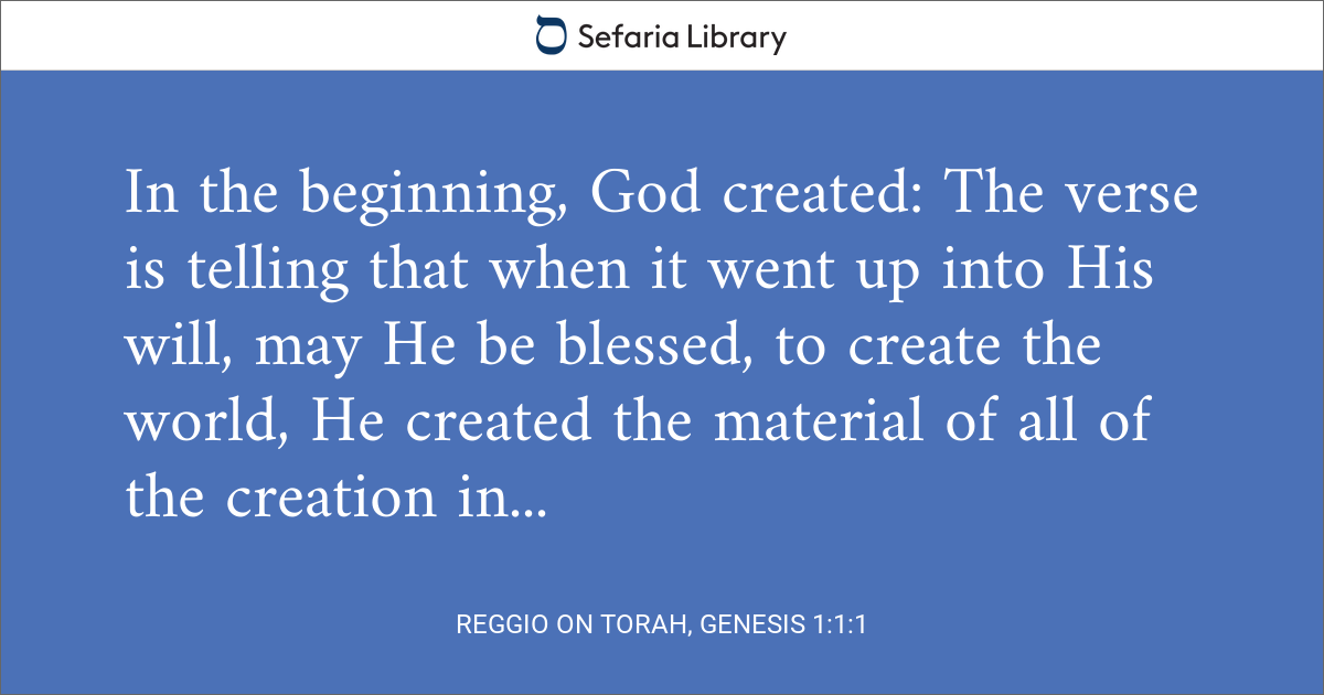Reggio on Torah, Genesis 1:1:1 | Sefaria Library