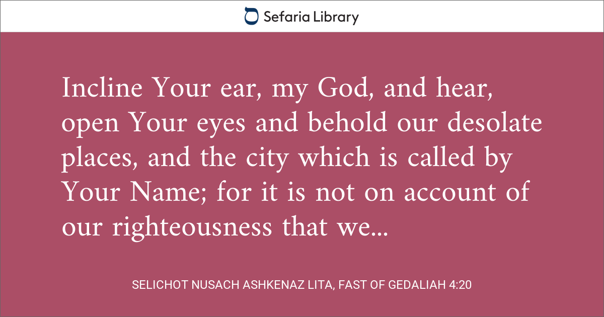 Selichot Nusach Ashkenaz Lita, Fast of Gedaliah 4:20 | Sefaria Library