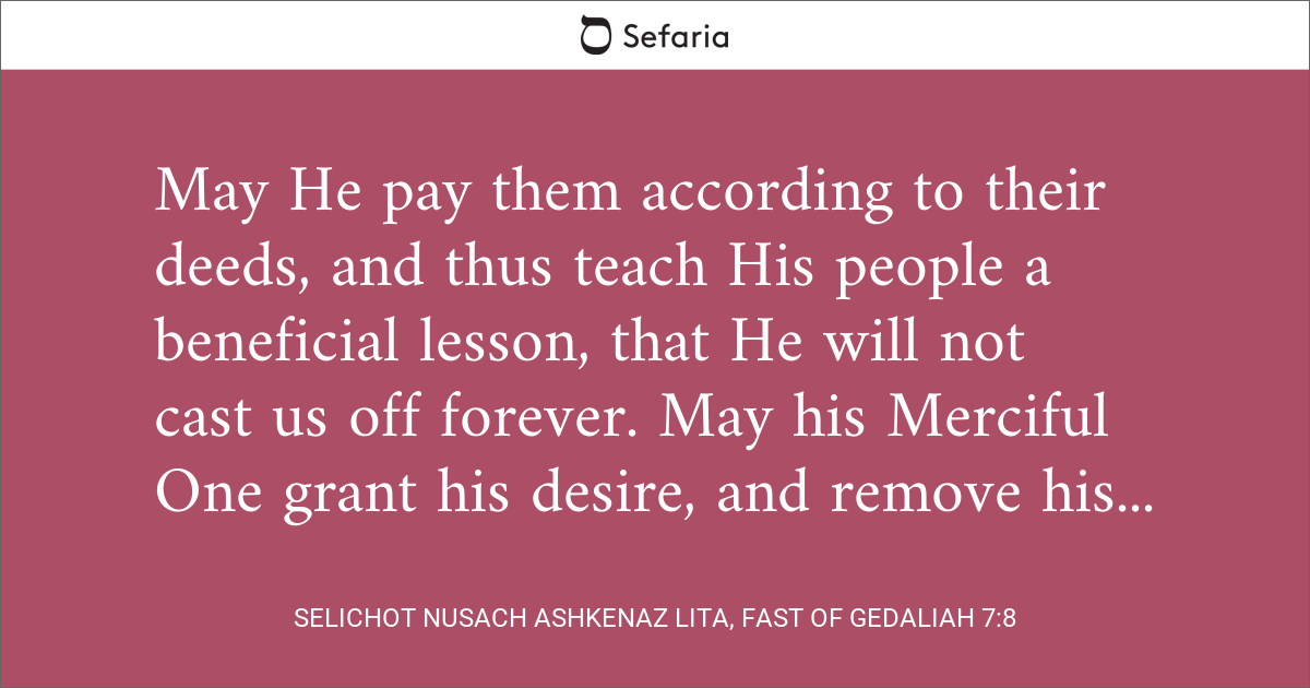 Selichot Nusach Ashkenaz Lita, Fast of Gedaliah 7:8