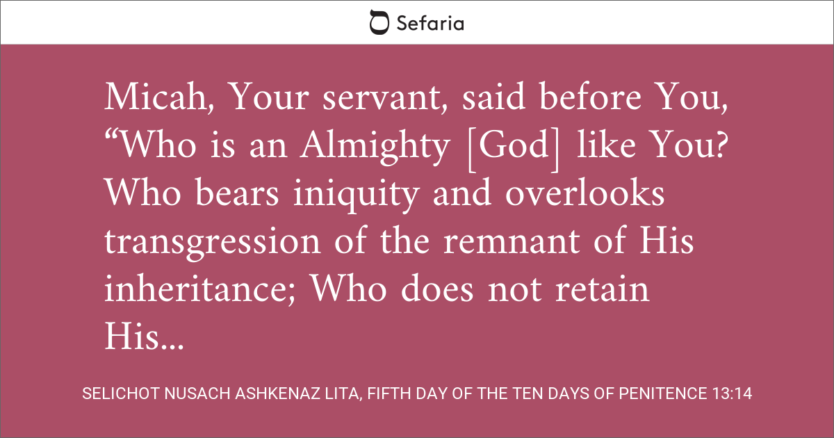 Selichot Nusach Ashkenaz Lita, Fifth Day of the Ten Days of Penitence 13:14