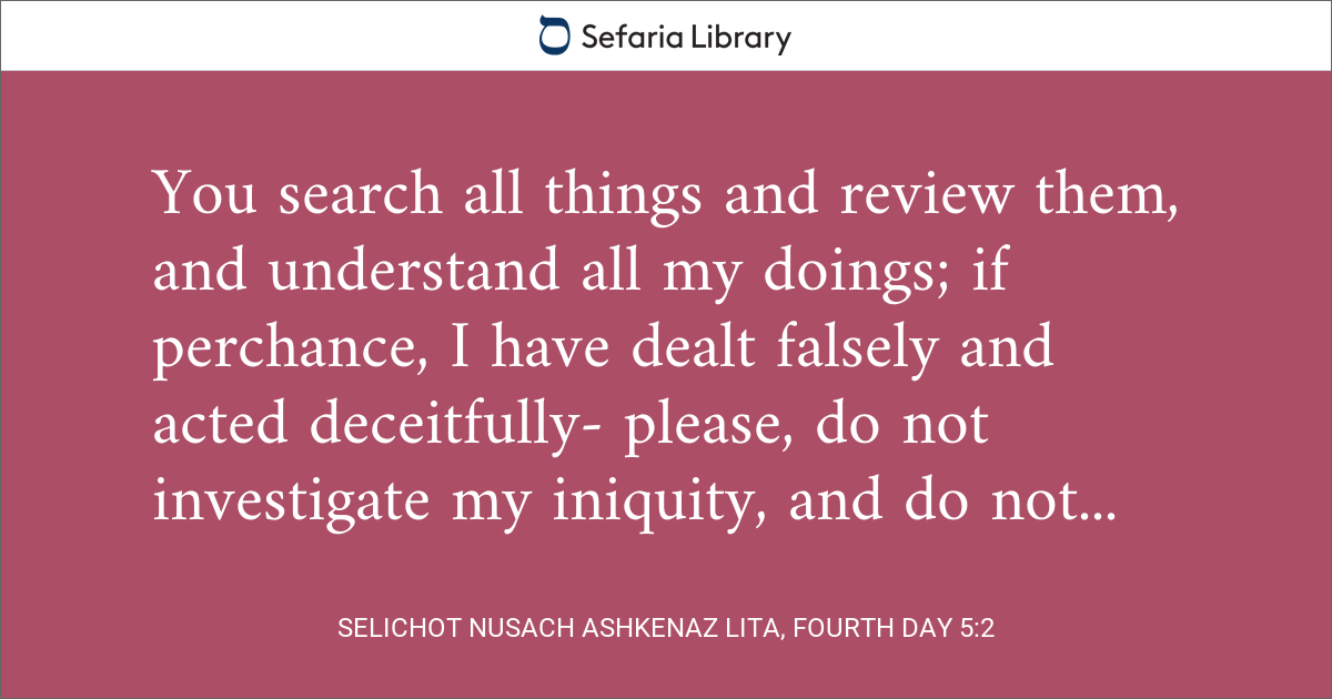 Selichot Nusach Ashkenaz Lita, Fourth Day 5:2 | Sefaria Library
