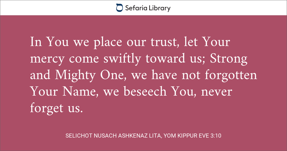 Selichot Nusach Ashkenaz Lita, Yom Kippur Eve 3:10 | Sefaria Library
