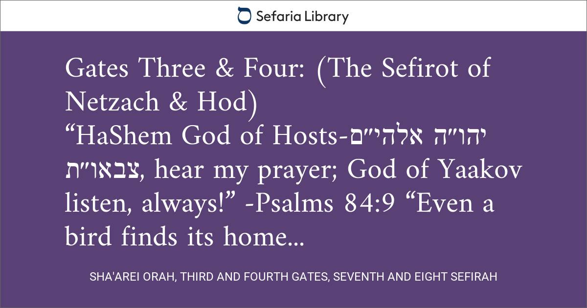 Sha'arei Orah, Third and Fourth Gates, Seventh and Eight Sefirah ...
