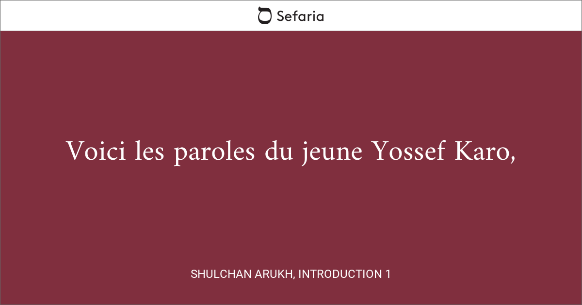 Shulchan Arukh, Introduction 1