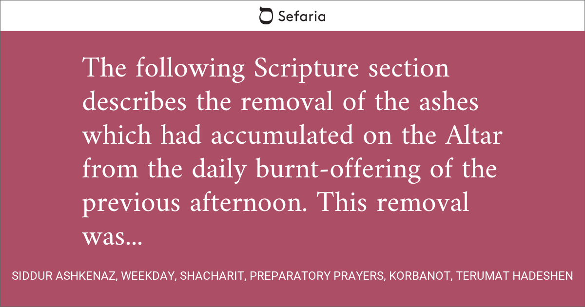 Siddur Ashkenaz, Weekday, Shacharit, Preparatory Prayers, Korbanot ...